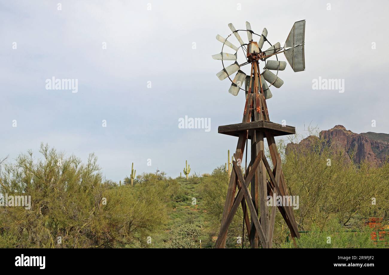 Windmill in Superstition Mountain Museum, Arizona Stock Photo - Alamy