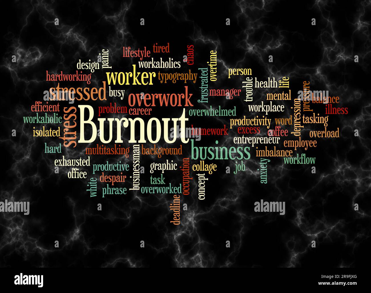 Word Cloud with BURNOUT concept create with text only Stock Photo - Alamy