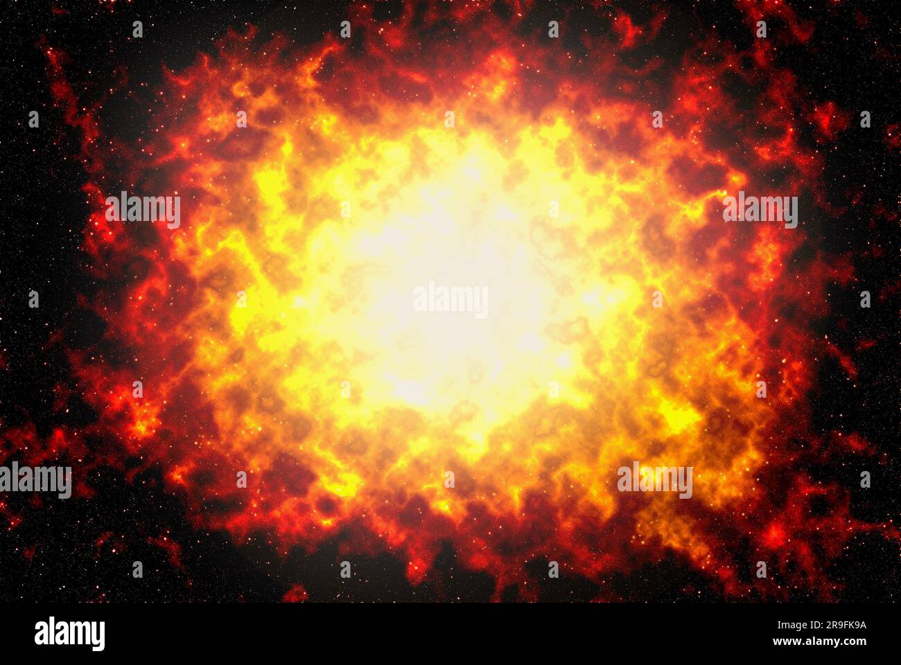 Burning nebula with fiery intensity. Red, yellow and orange fusion ...