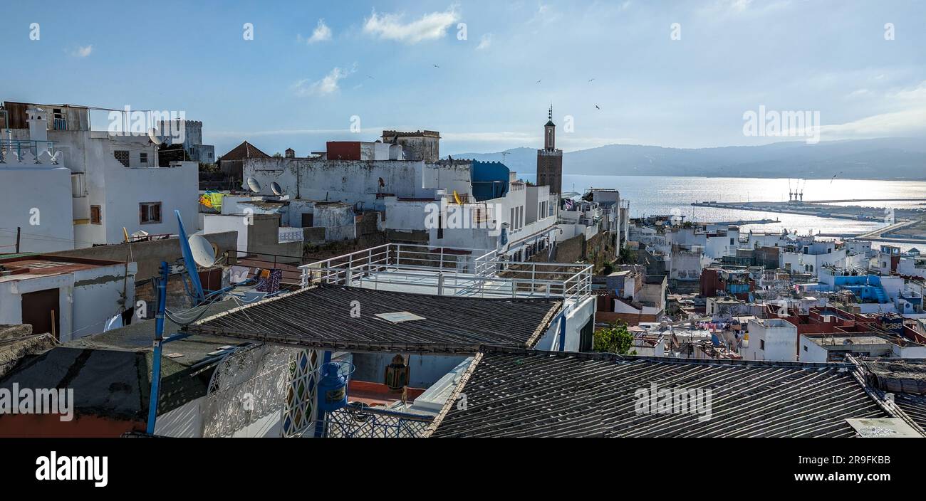 Scenic panoramic view over the rooftops of the medina of Tangier ...