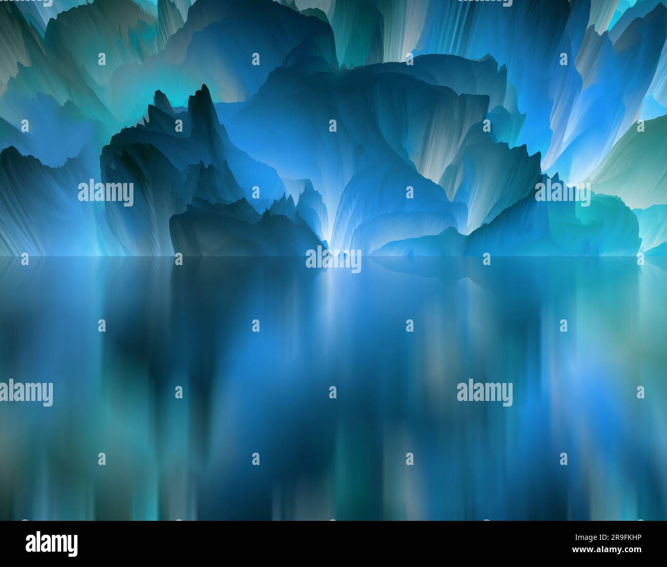 Magical world. Abstract Landscape, surreal lake and reflections. art ...