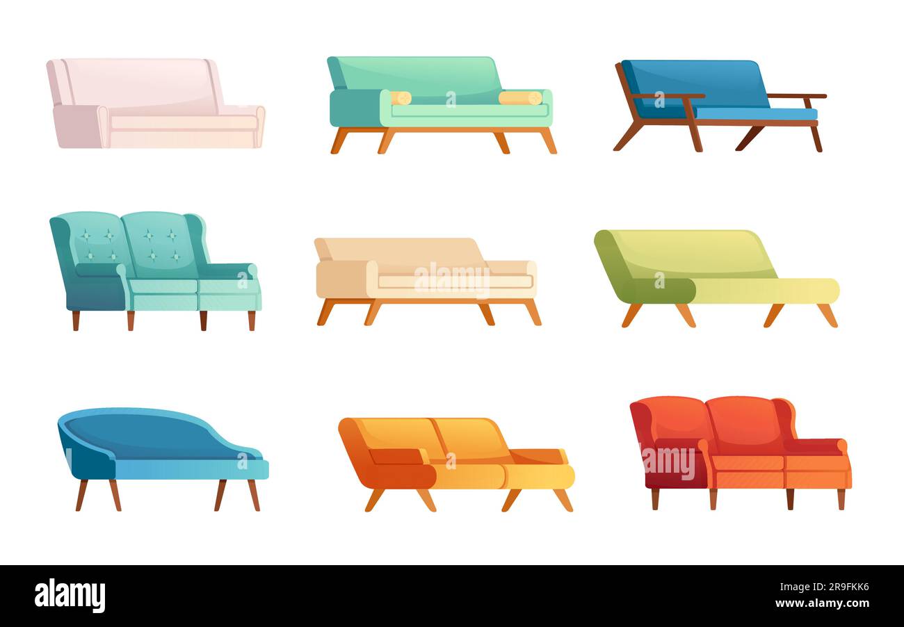 Collection of colorful soft sofas modern design for living room or ...