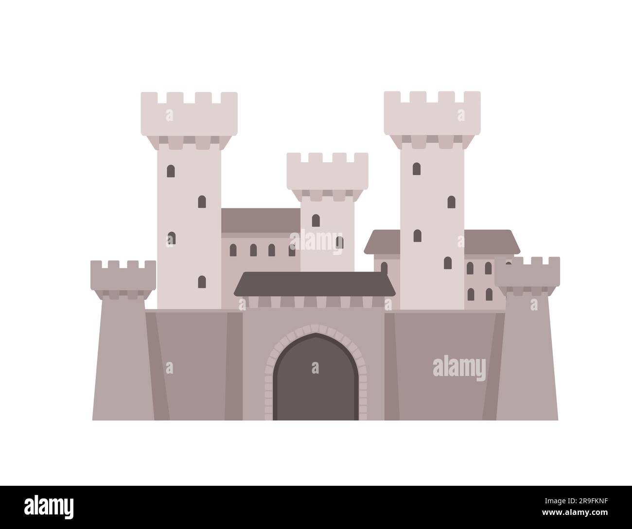 Fantasy medieval stone castle with towers and gates grey color style ...