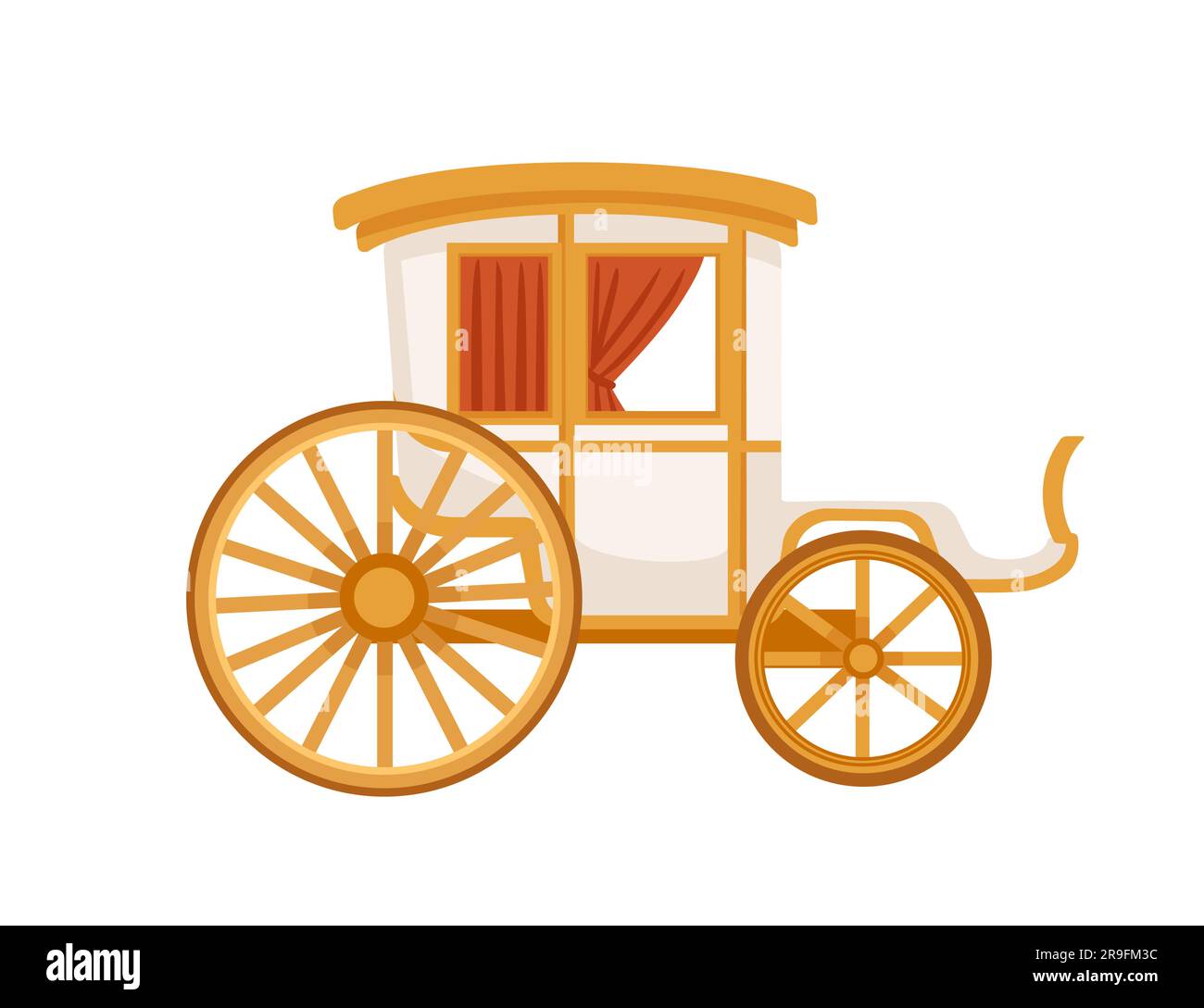 Retro wedding or royal wooden carriage on wheels red color chariot with ...