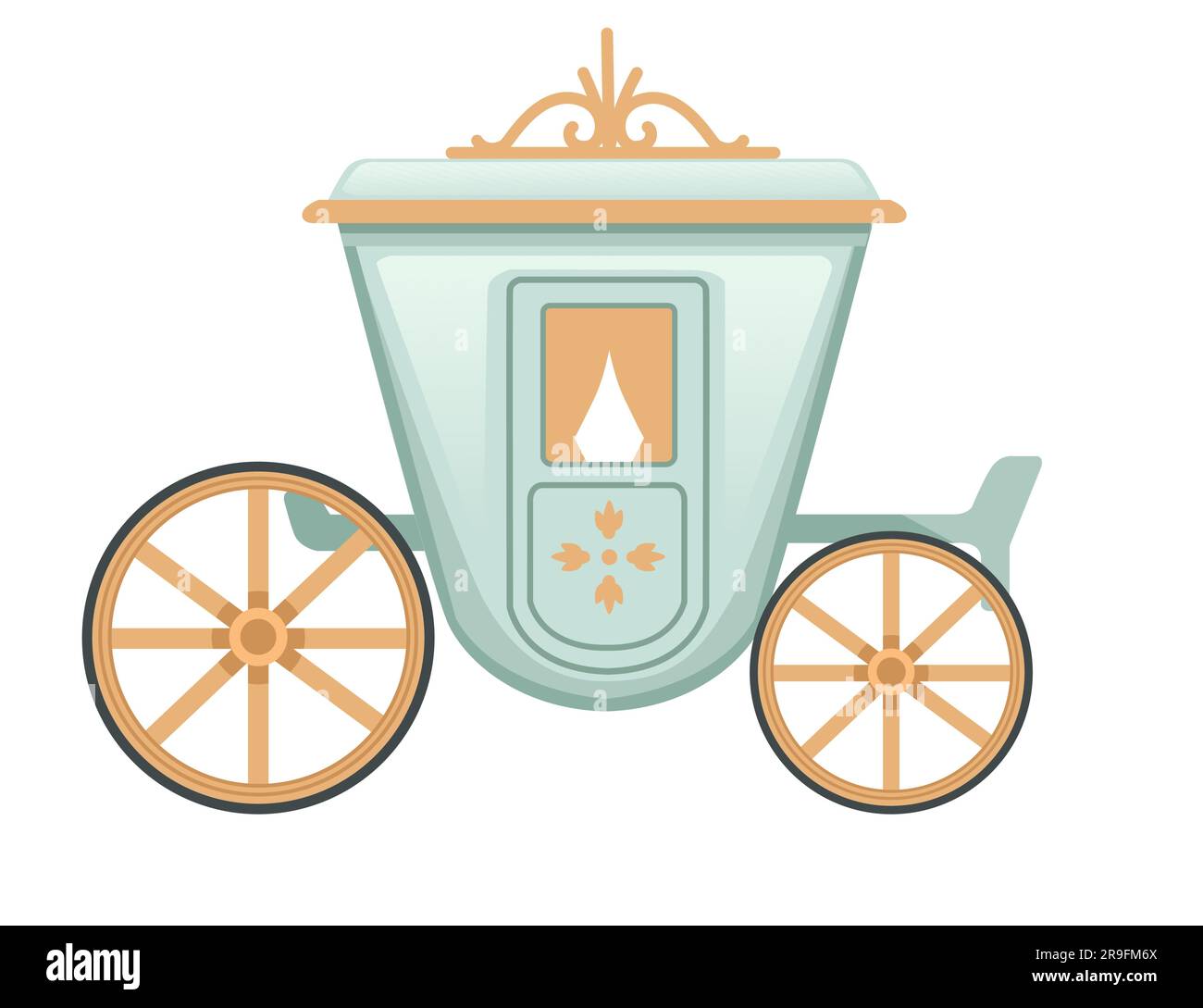 Retro wedding or royal wooden carriage on wheels green color chariot ...