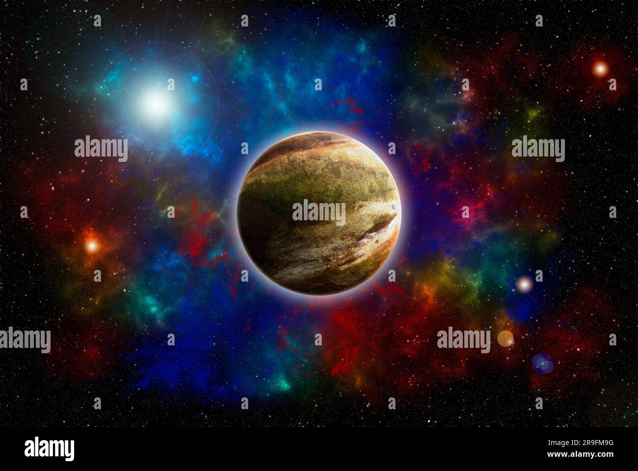 Unknown planet from outer space. Space nebula. Cosmic cluster of stars. Outer space background ...