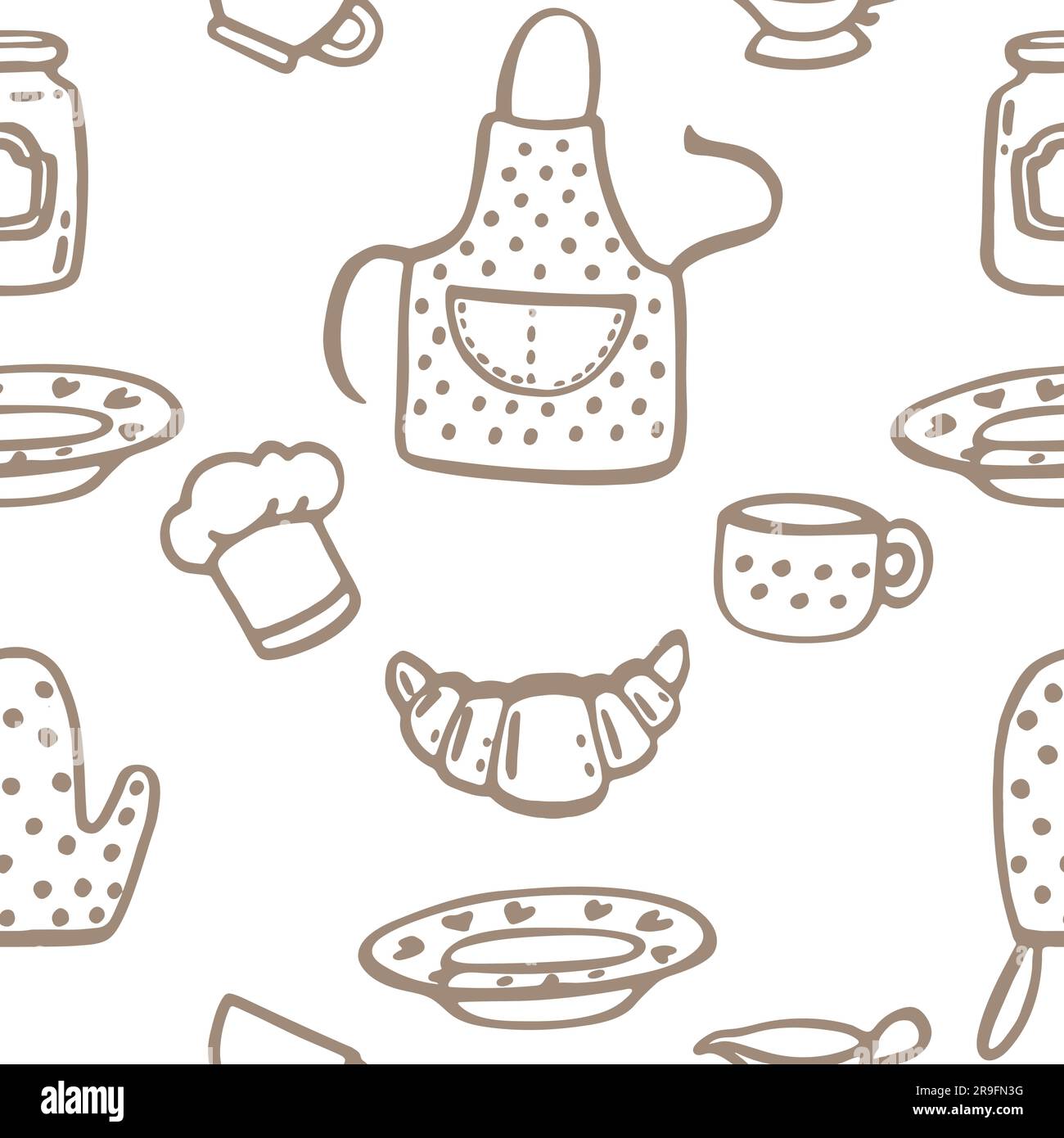 Seamless pattern with cooking kitchen symbols doodle style vector ...
