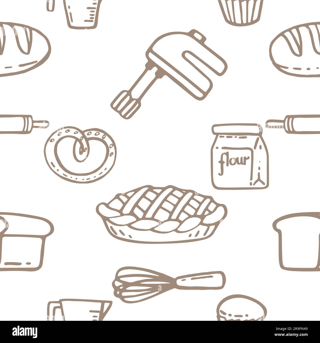Seamless pattern with cooking kitchen symbols doodle style vector ...