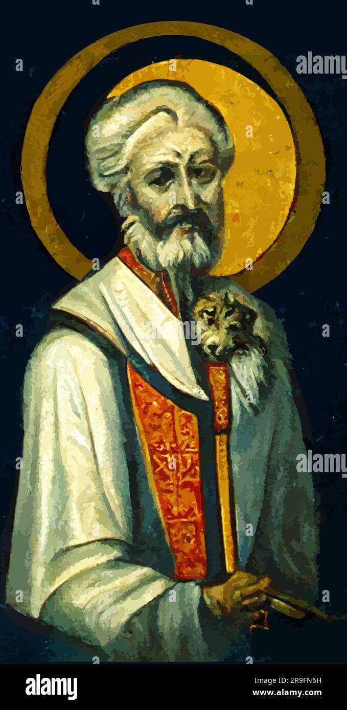 Vector of Saint Ignatius of Antioch with halo and lion shoulder ...