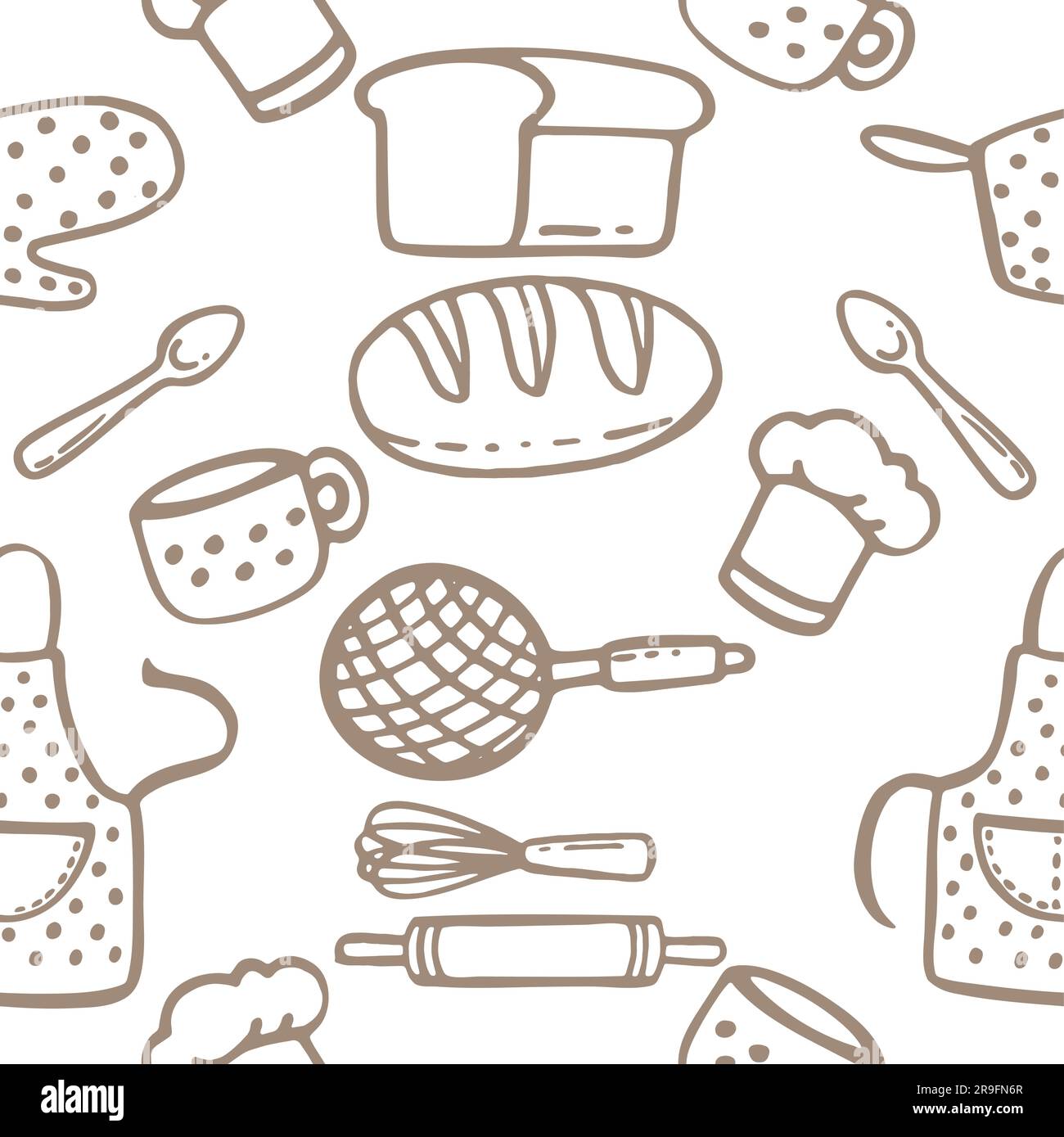 Seamless pattern with cooking kitchen symbols doodle style vector ...