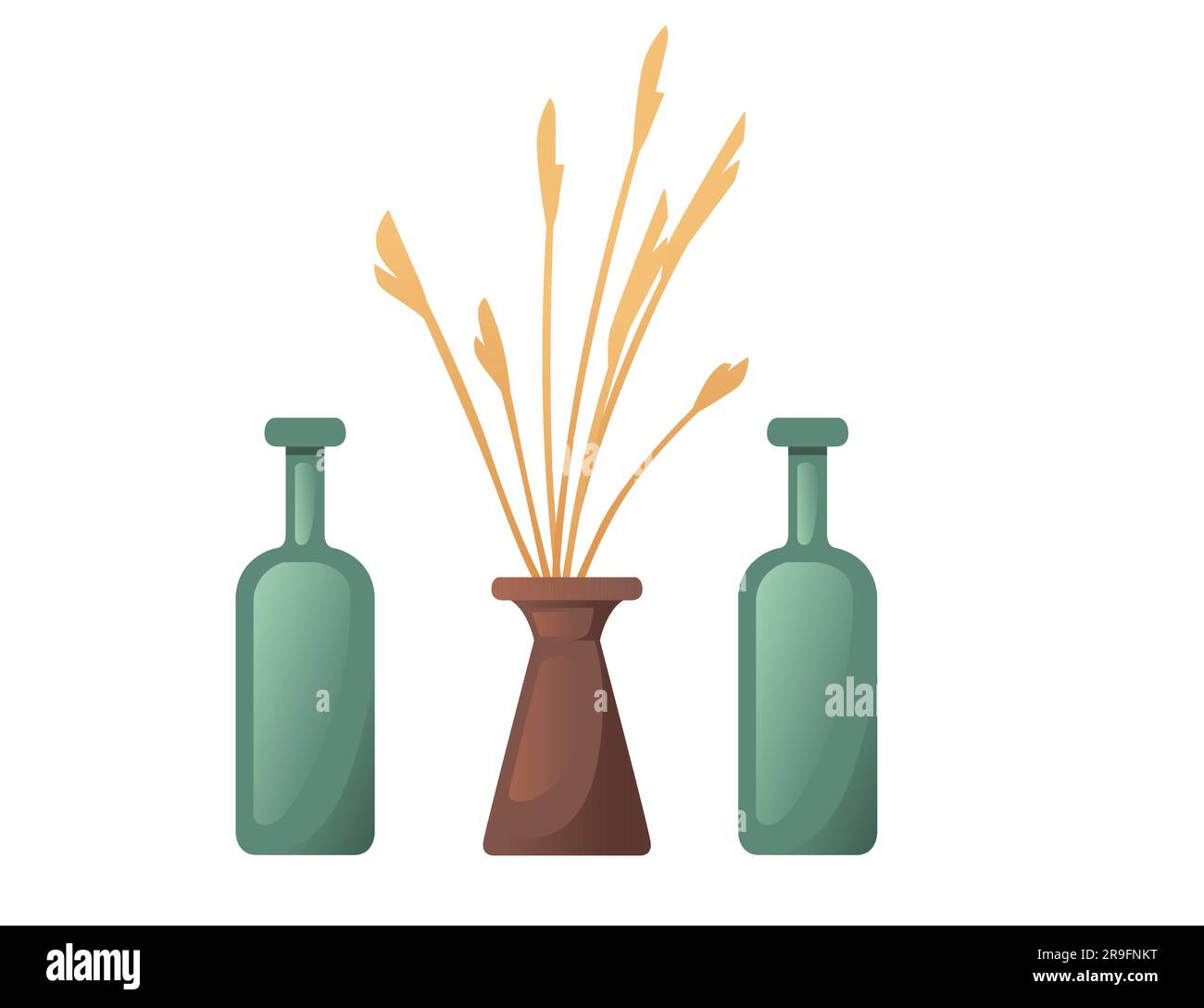 Set of glass vases green and brown color vector illustration isolated ...