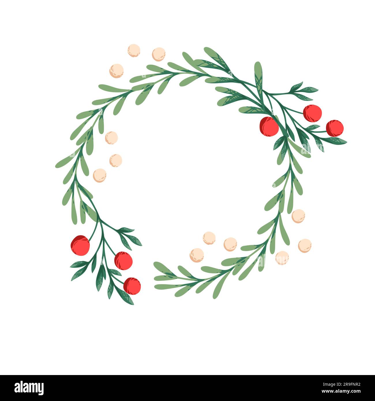 Merry Christmas wreath mistletoe with red berries vector illustration ...
