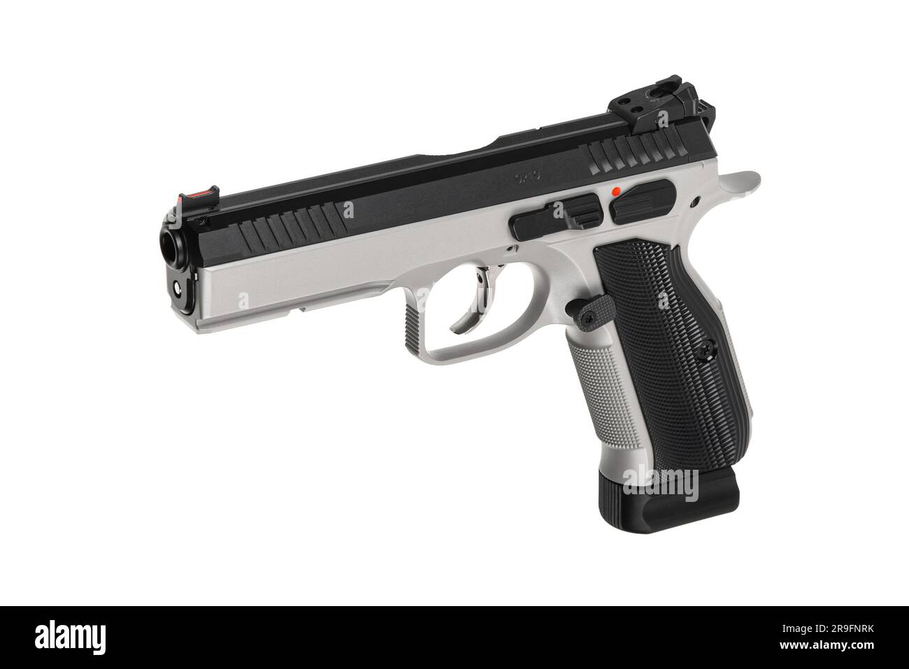 Modern silver semi-automatic pistol. A short-barreled weapon for self ...