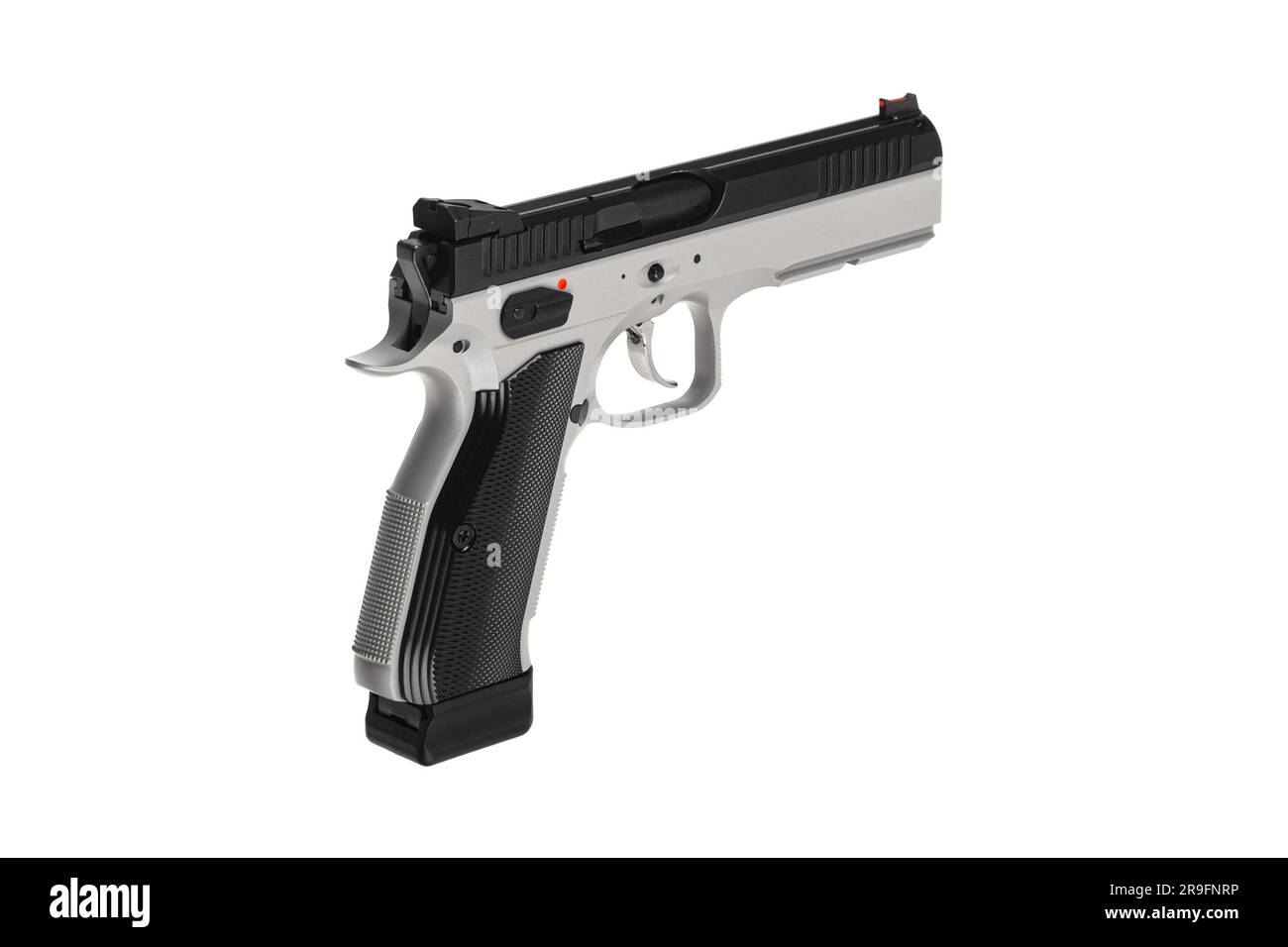 Modern silver semi-automatic pistol. A short-barreled weapon for self ...