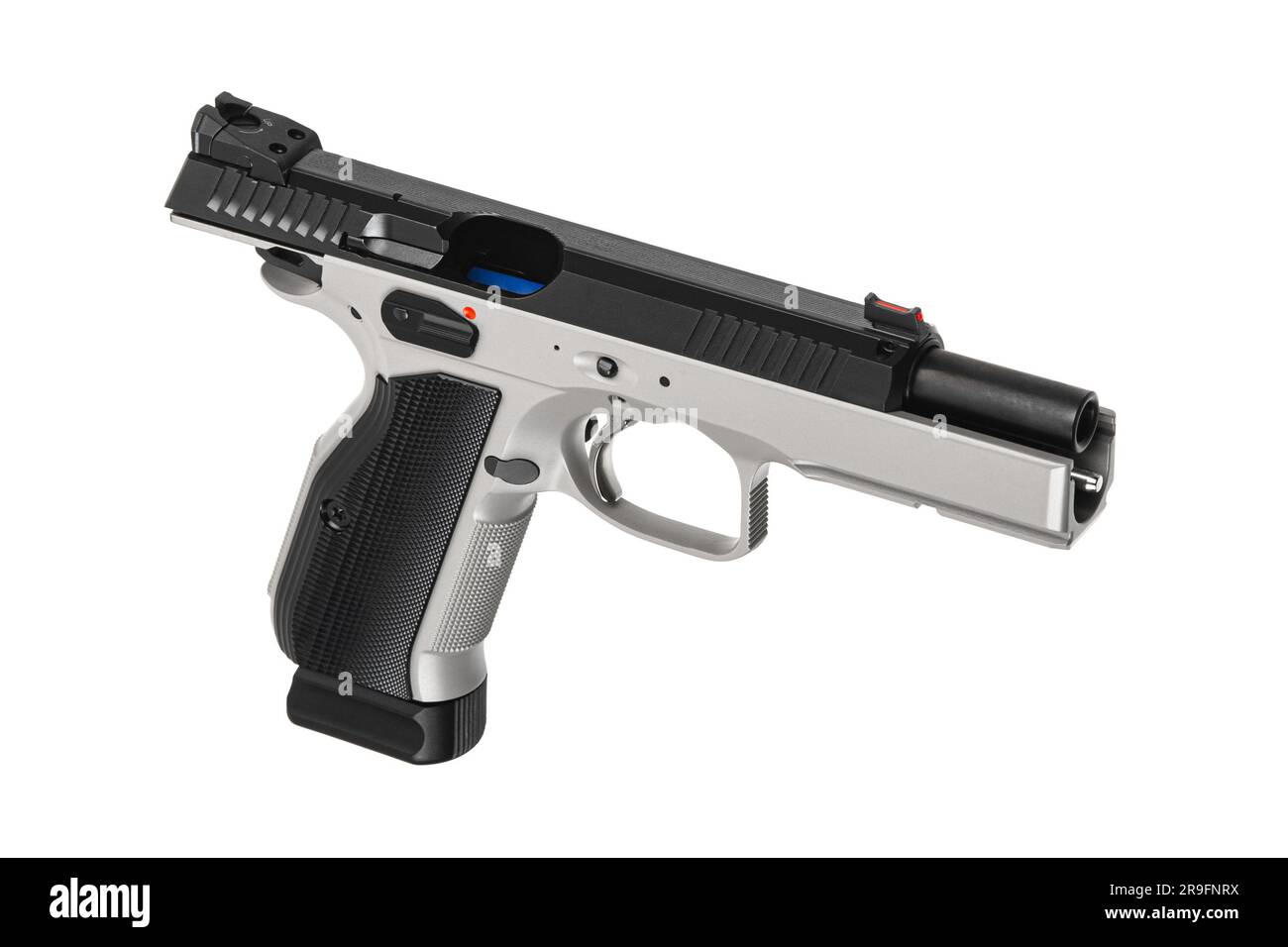 Modern silver semi-automatic pistol. A short-barreled weapon for self ...