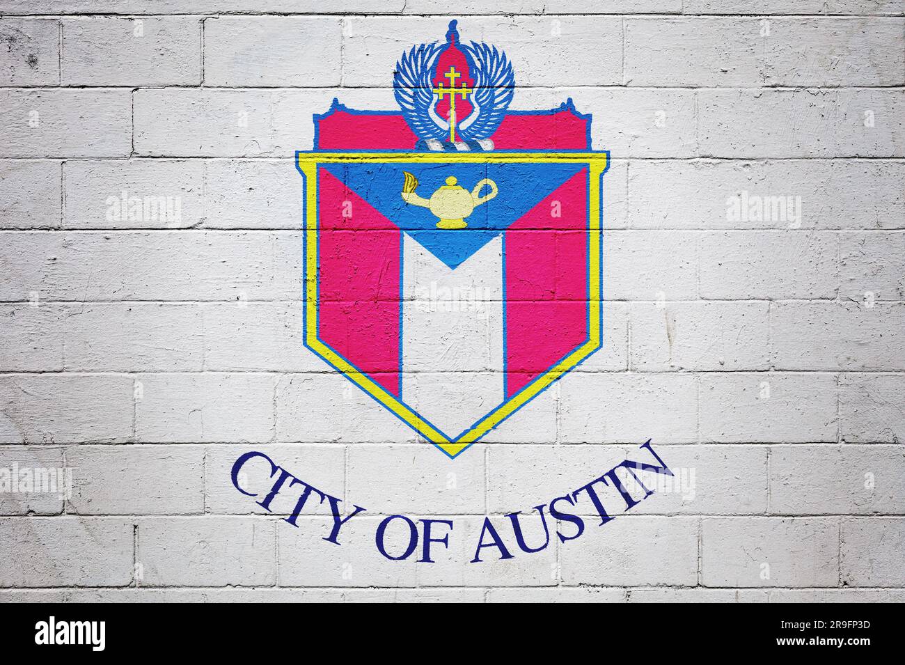 Flag of the city of Austin painted on a cinder block wall Stock Photo ...