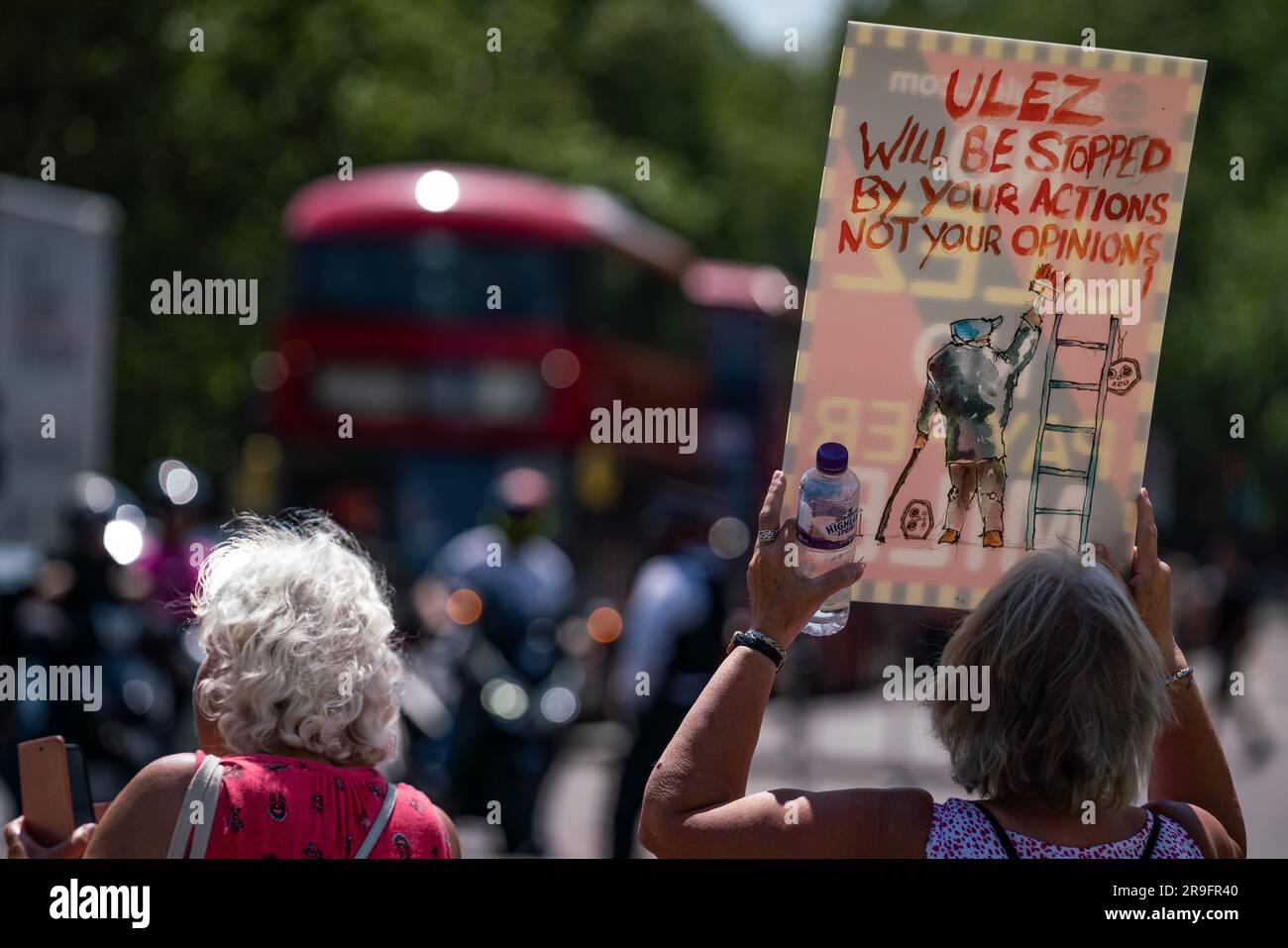 London, UK. 25th June 2023. No to Ulez. Protesters gather at Marble ...