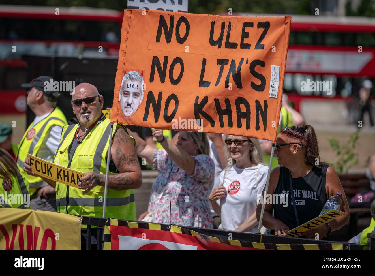 London, UK. 25th June 2023. No to Ulez. Protesters gather at Marble ...