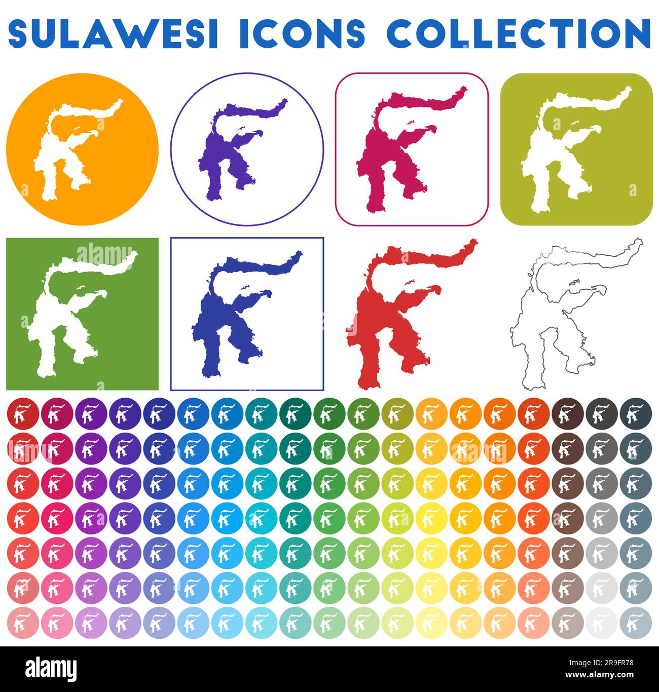 Sulawesi icons collection. Bright colorful trendy map icons. Modern ...