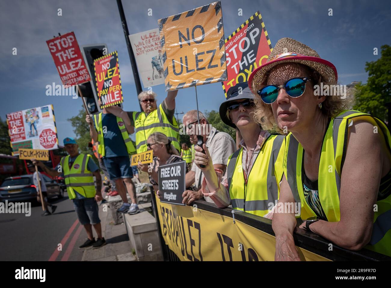 London, UK. 25th June 2023. No to Ulez. Protesters gather at Marble ...
