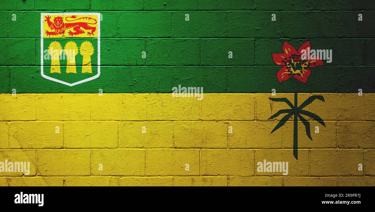 Flag of Saskatchewan painted on a cinder block wall Stock Photo - Alamy