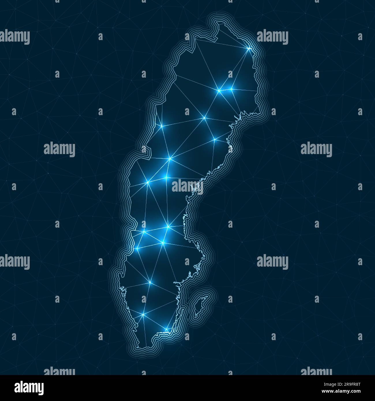 Sweden network map. Abstract geometric map of the country. Digital ...