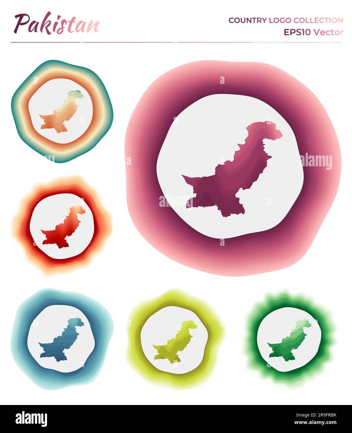 Pakistan logo collection. Colorful badge of the country. Layers around Pakistan border shape ...