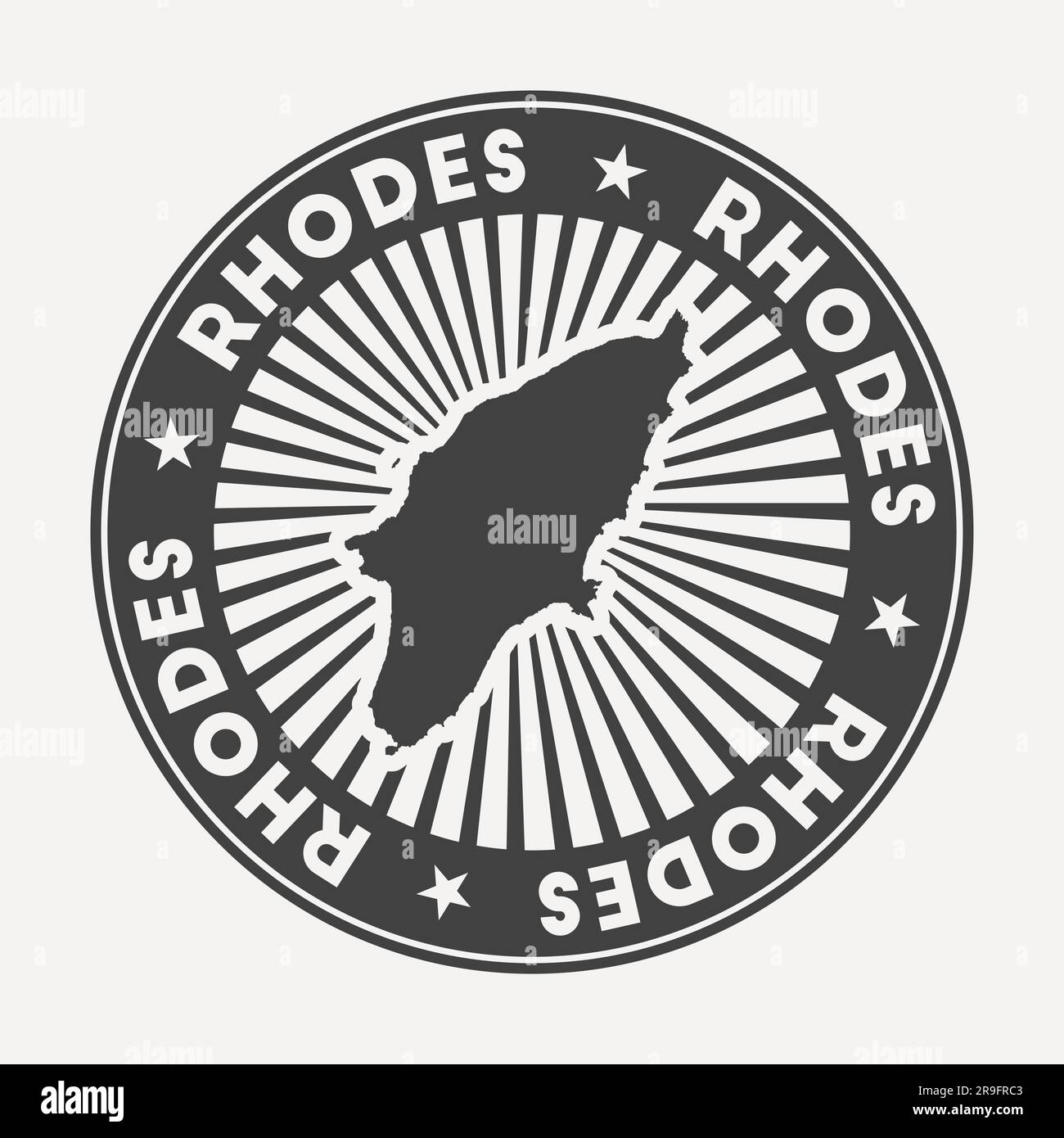 Rhodes round logo. Vintage travel badge with the circular name and map ...
