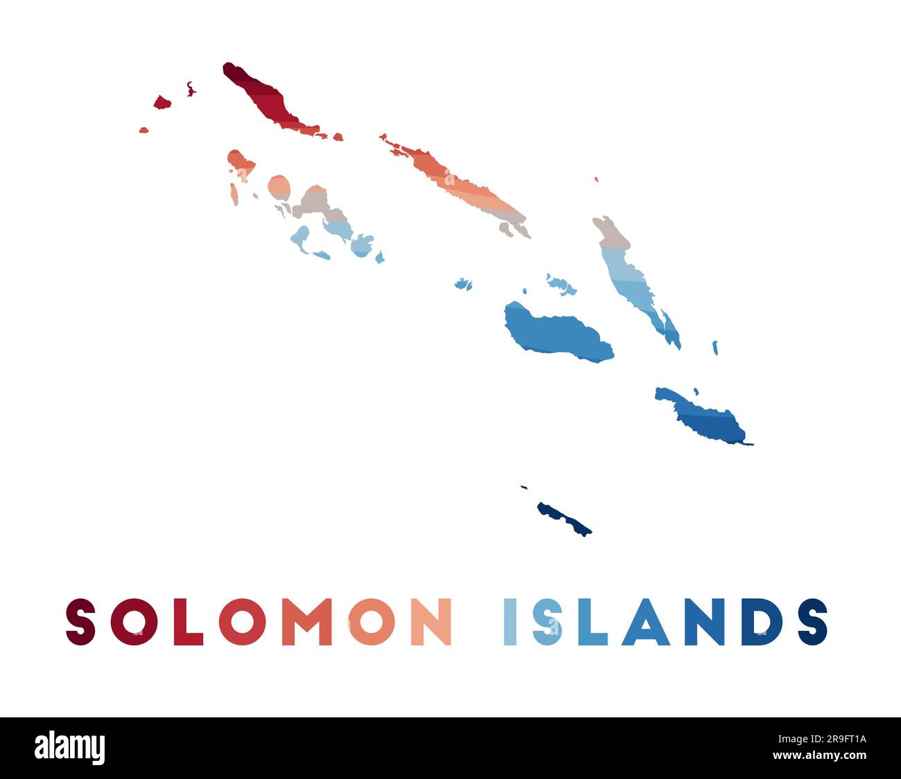 Solomon Islands map. Map of the country with beautiful geometric waves in red blue colors. Vivid ...