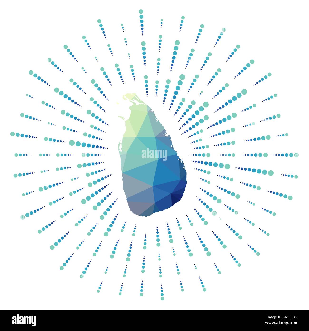 Shape of Sri Lanka, polygonal sunburst. Map of the country with ...