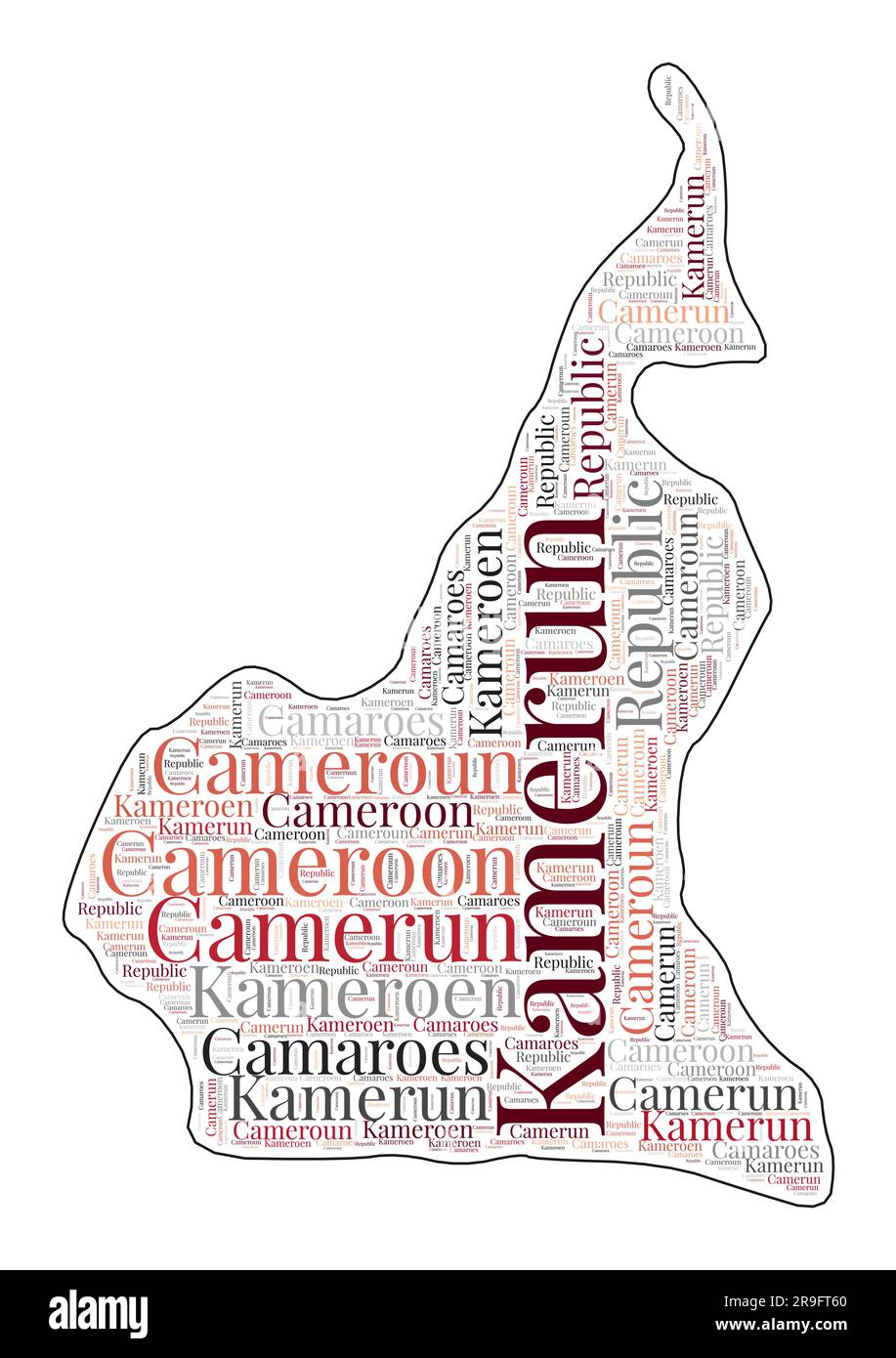 Cameroon shape filled with country name in many languages. Cameroon map ...