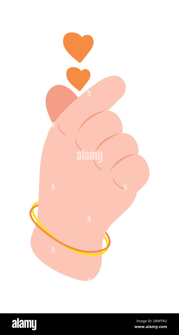 Korean finger heart sign. Finger with mini heart and respect symbol. I ...