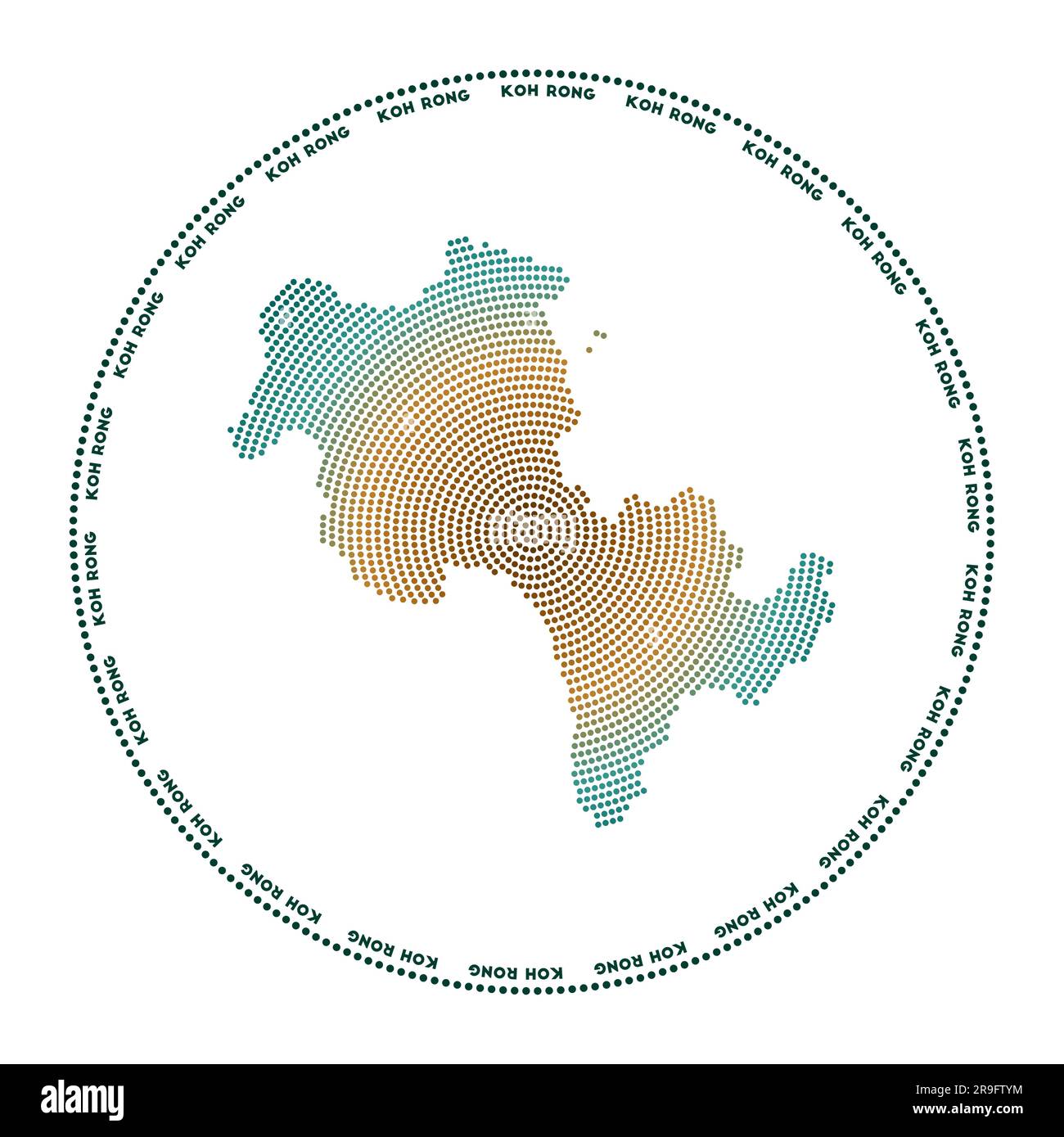 Koh Rong round logo. Digital style shape of Koh Rong in dotted circle ...