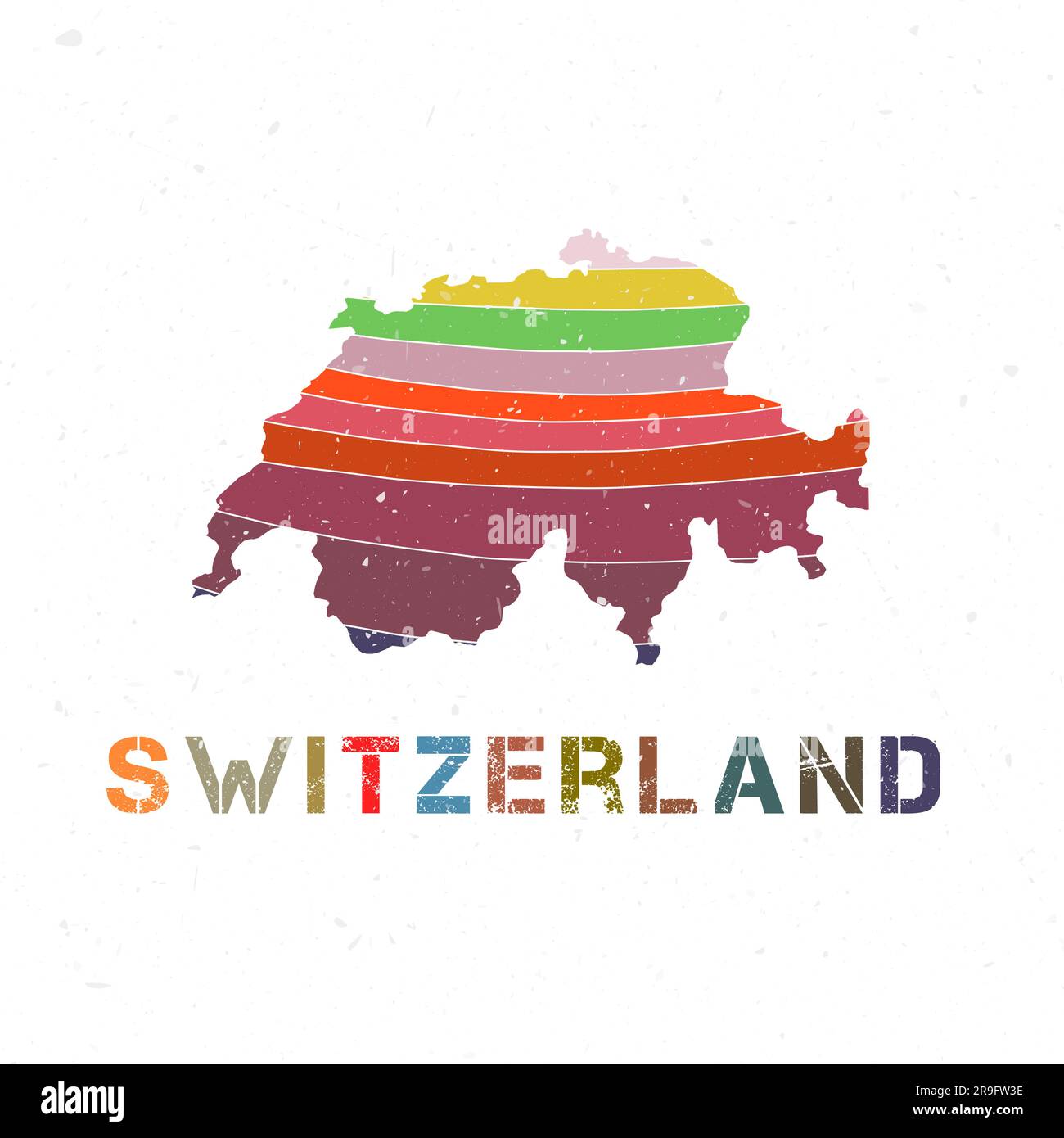 Switzerland map design. Shape of the country with beautiful geometric waves and grunge texture ...