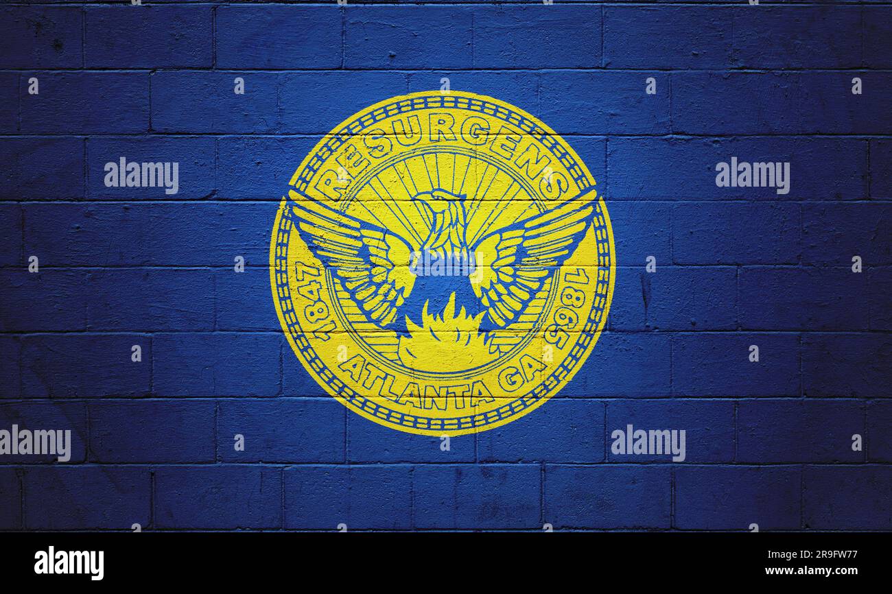 Flag of the city of Atlanta painted on a cinder block wall Stock Photo ...