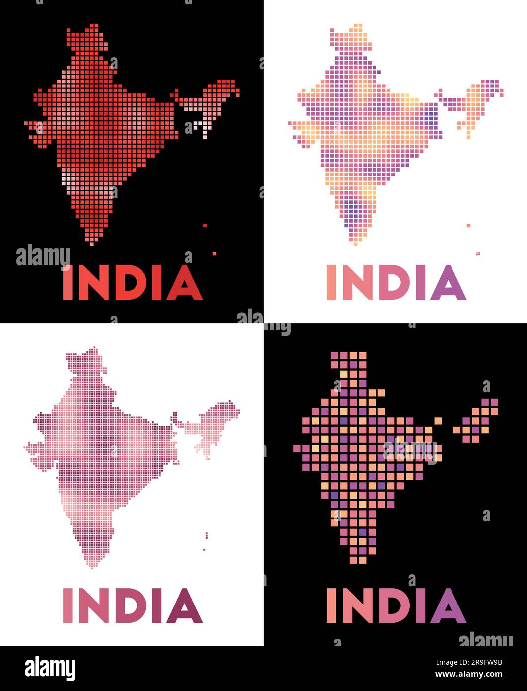 India map. Collection of map of India in dotted style. Borders of the ...