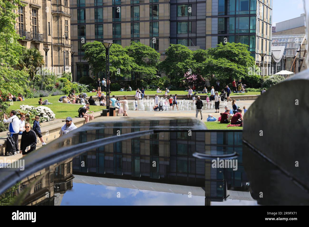 The Peace Gardens in front of Gothic town hall, in centre Sheffield ...