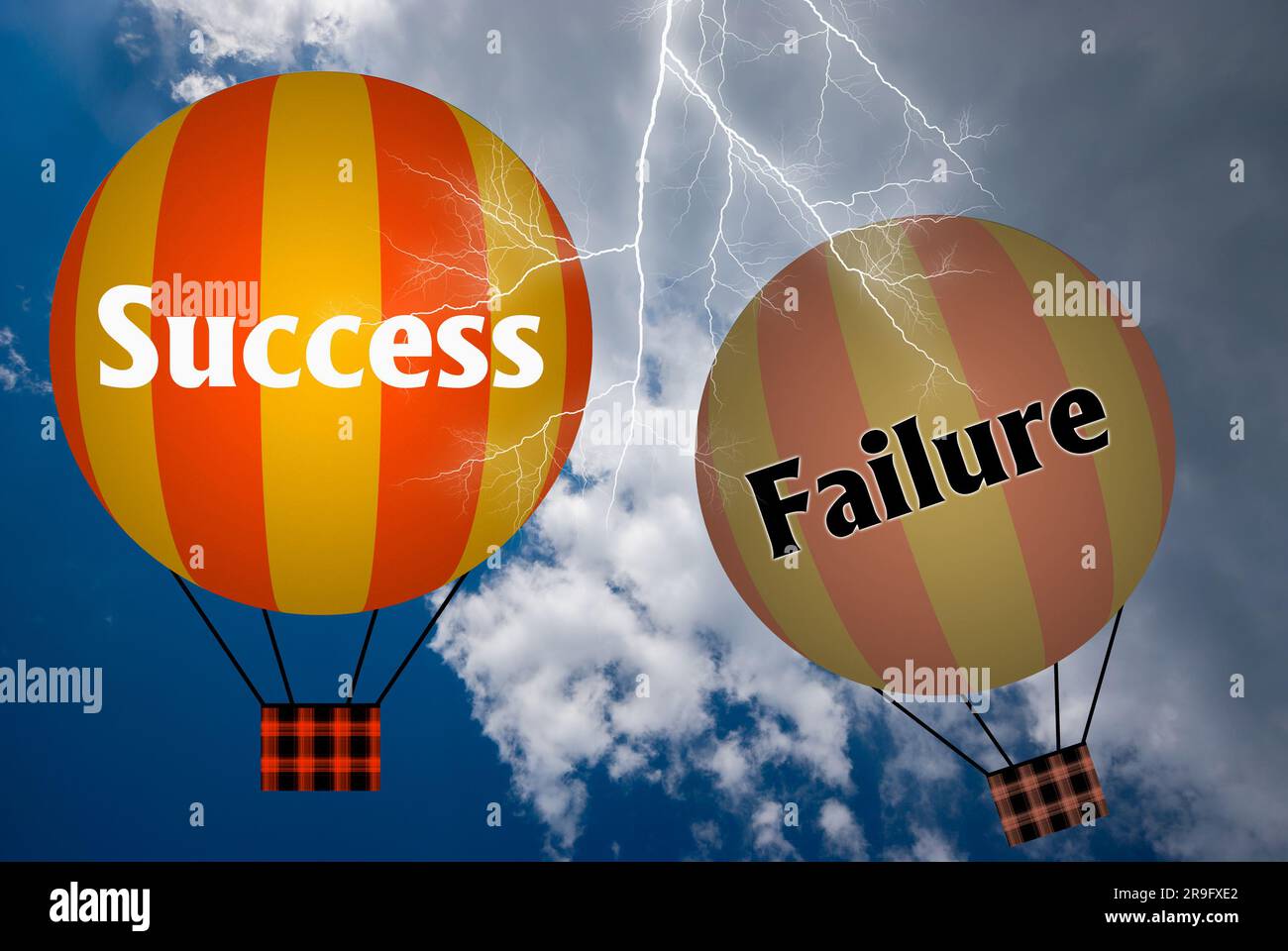 Hot air balloons with Success and Failure concept. Abstract background ...