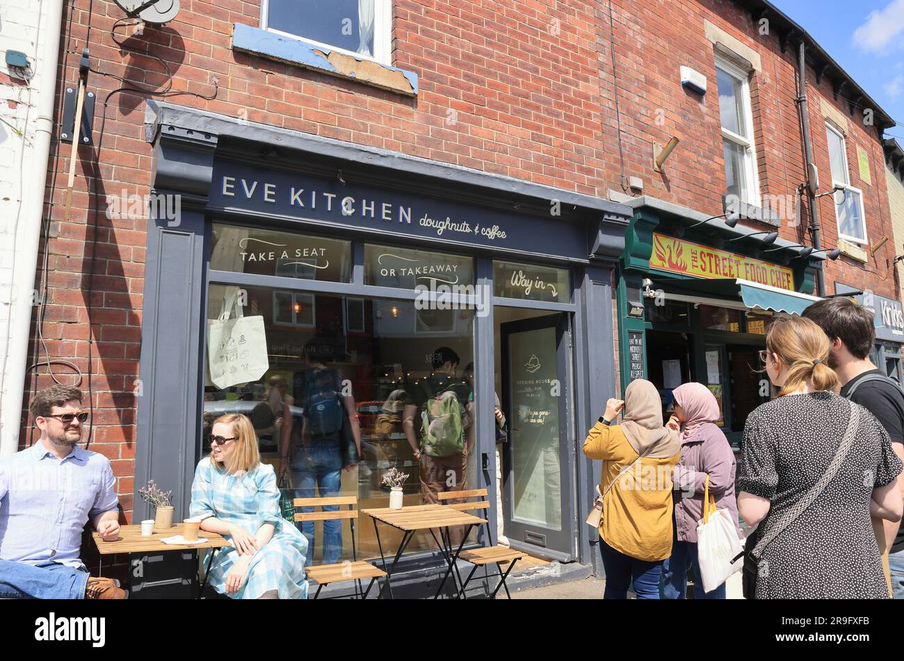 Shops and cafes on cool Sharrow Vale Road, a suburb in southern ...