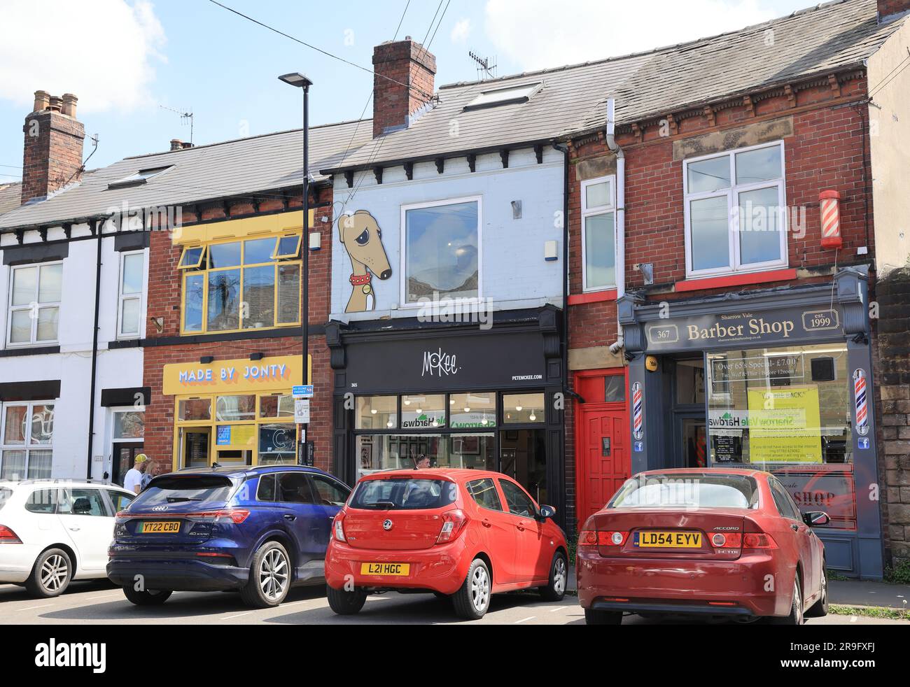 Shops and cafes on cool Sharrow Vale Road, a suburb in southern ...