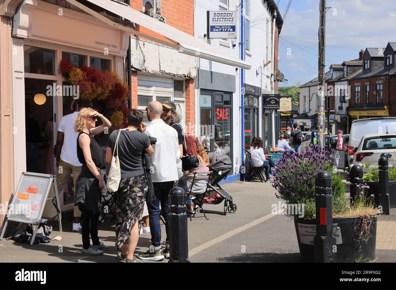 Shops and cafes on cool Sharrow Vale Road, a suburb in southern ...