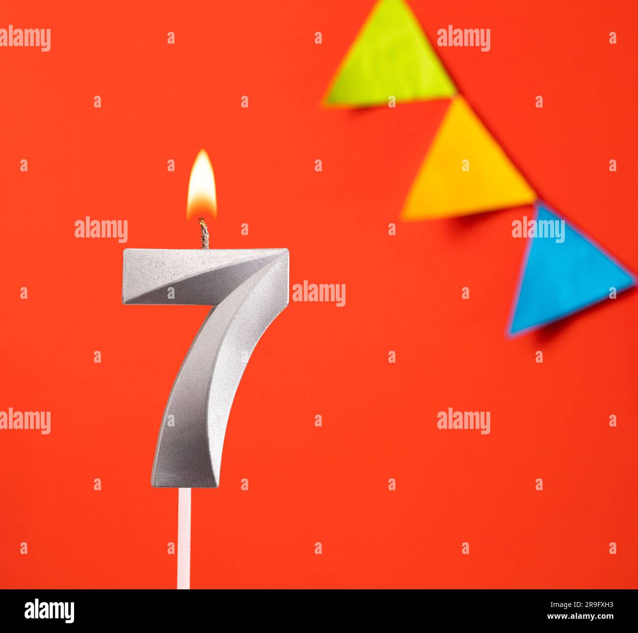 Birthday candle number 7 - Invitation card in orange background Stock ...
