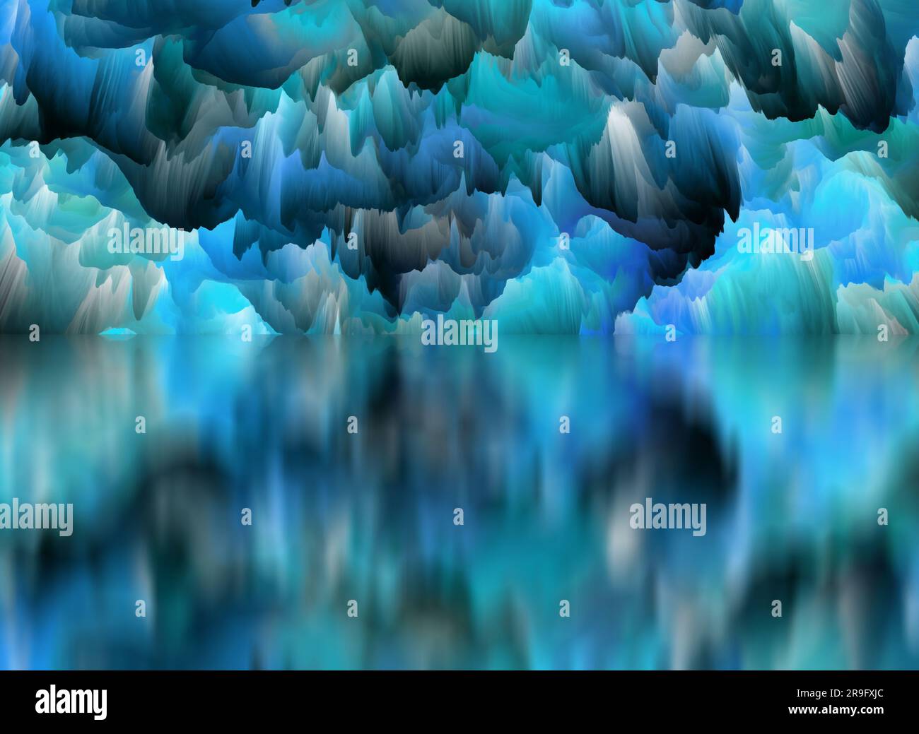 Magical world. Abstract Landscape, surreal lake and reflections. art ...