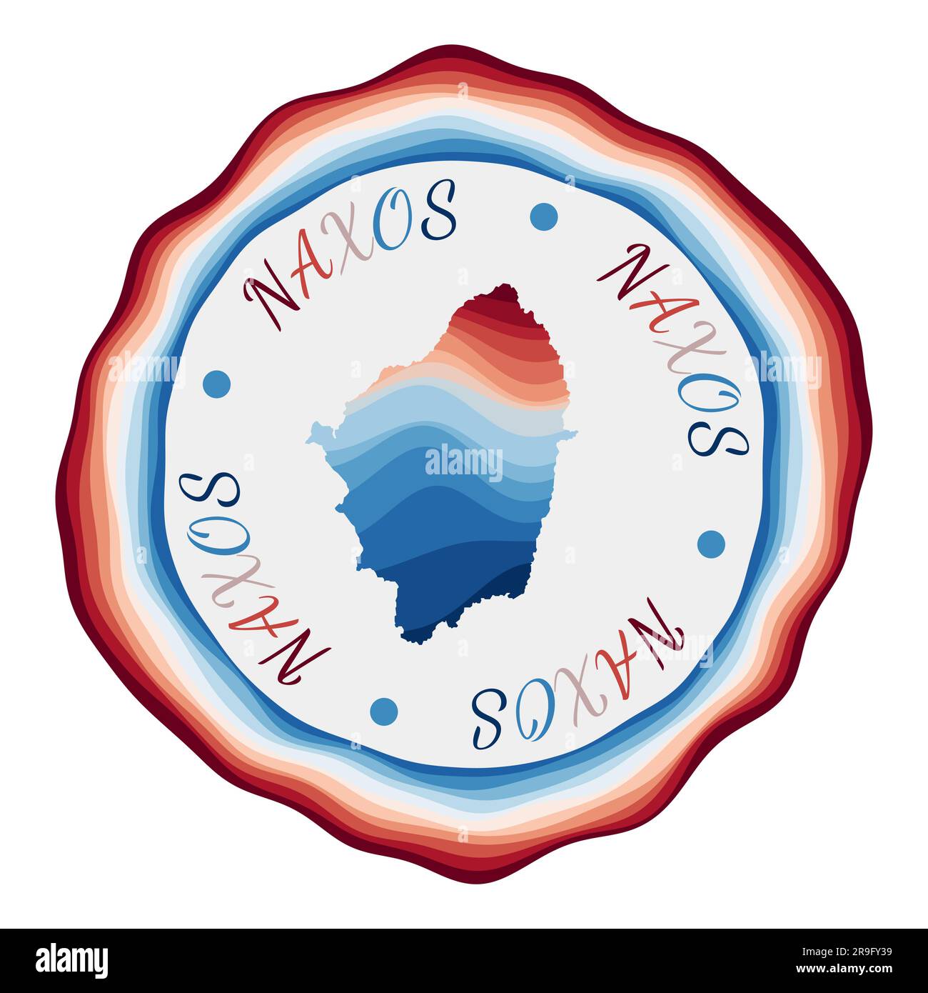 Naxos badge. Map of the island with beautiful geometric waves and ...