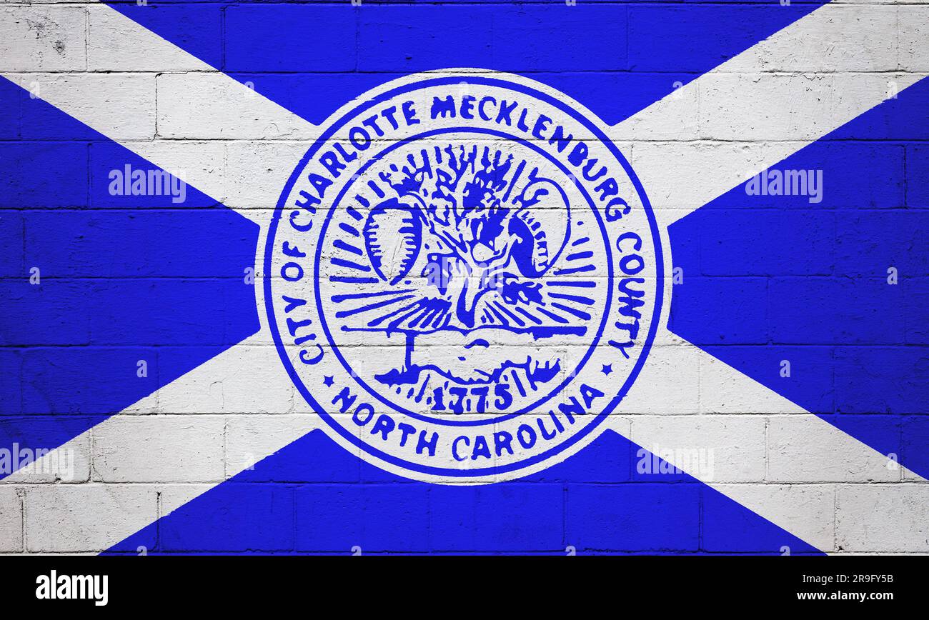 Flag of the city of Charlotte painted on a cinder block wall Stock ...