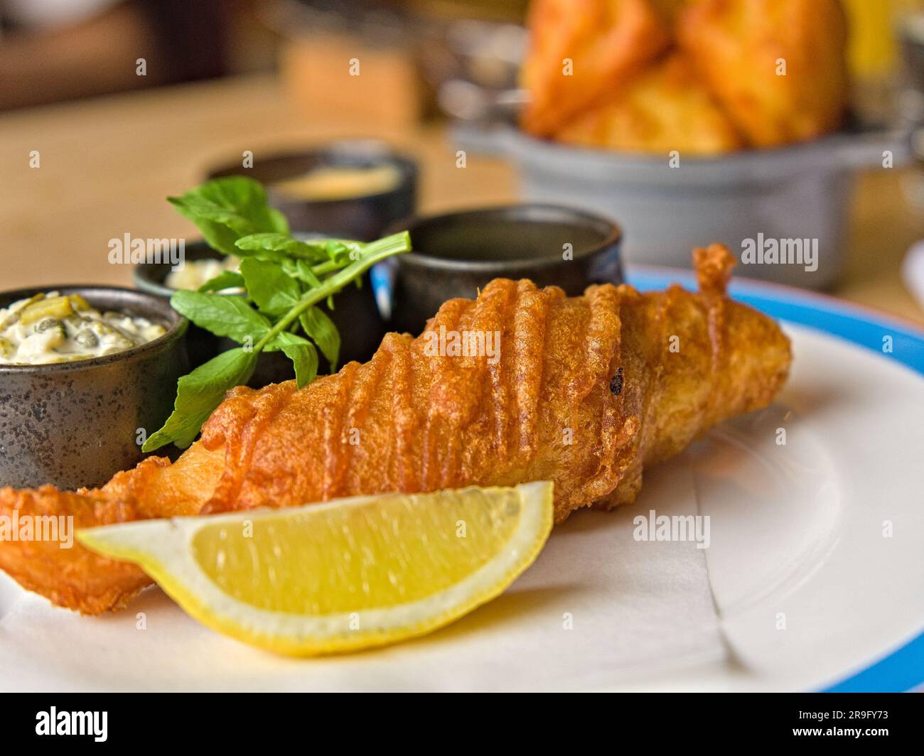 Deep Fried Hake with Tartare Sauce and Pease Pudding Stock Photo - Alamy