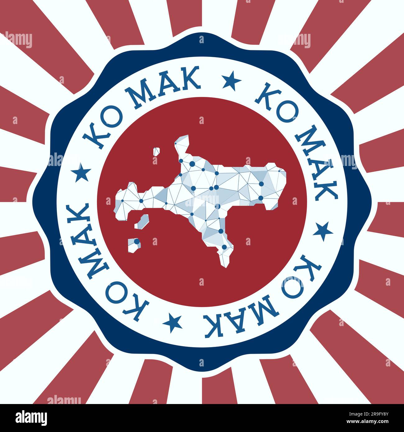 Ko Mak Badge. Round logo of island with triangular mesh map and radial ...
