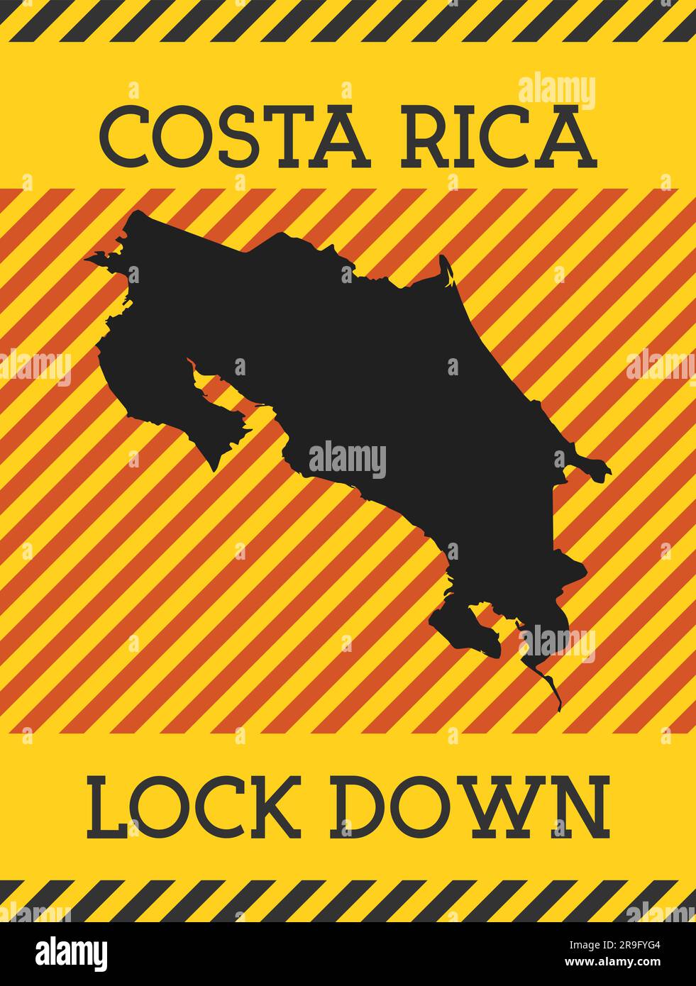 Costa Rica Lock Down Sign. Yellow country pandemic danger icon. Vector ...