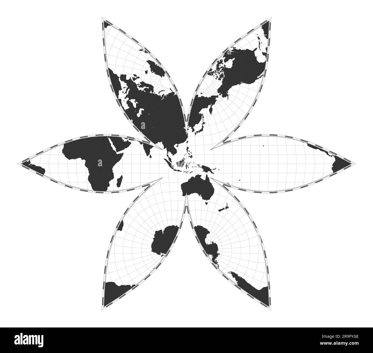 Vector world map. The U.S.-centric Gingery world projection. Plain ...