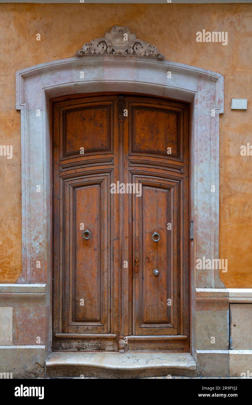 Old and beautiful ornate door in Malaga, Spain, classic architectural ...